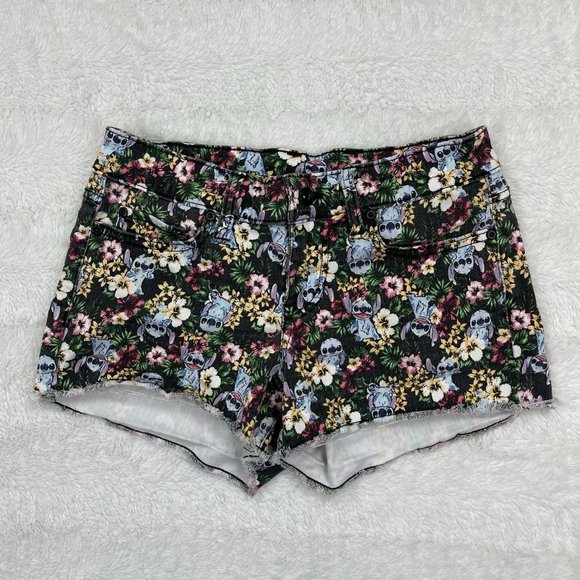 Disney | Shorts | Disney Lilo And Stitch Denim Shorts Juniors 5 Floral ...